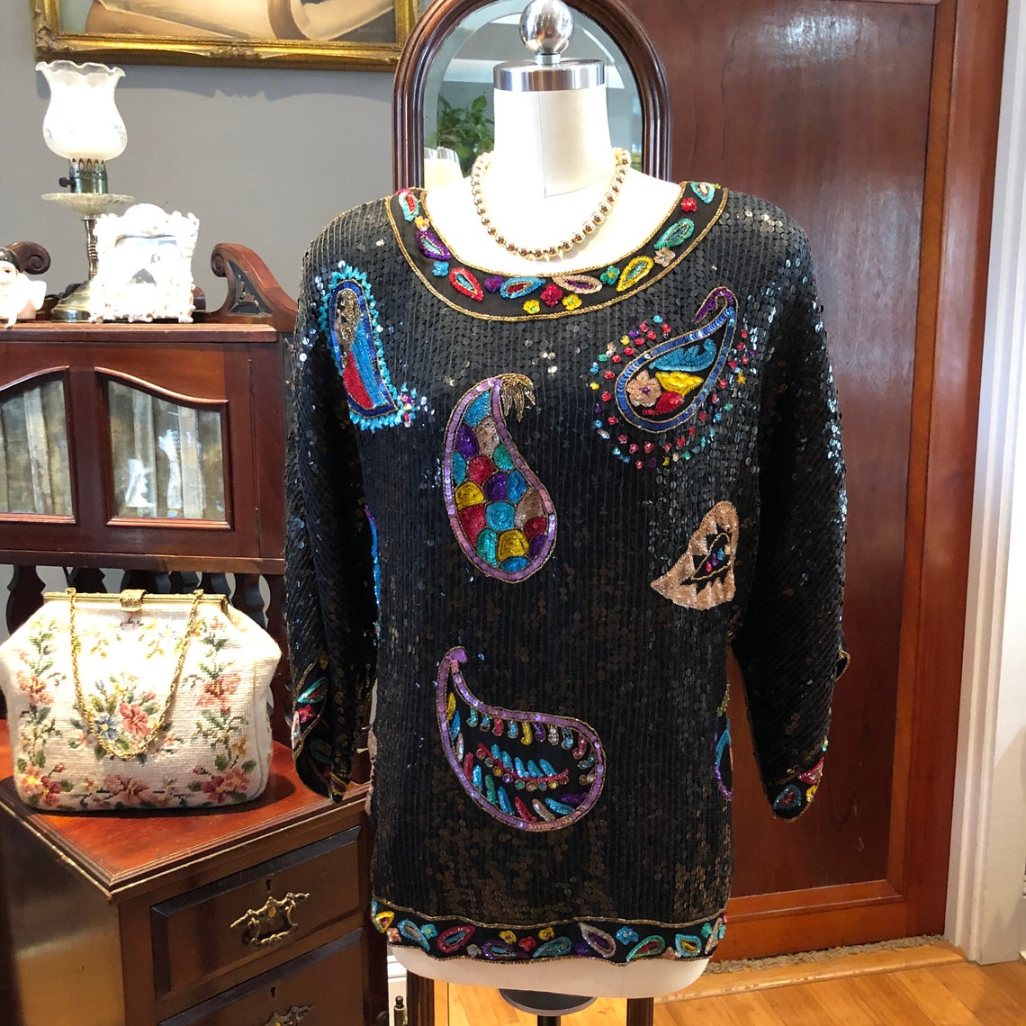 80s Sequin Topsplus Size Beaded Tops80s Beaded Etsy
