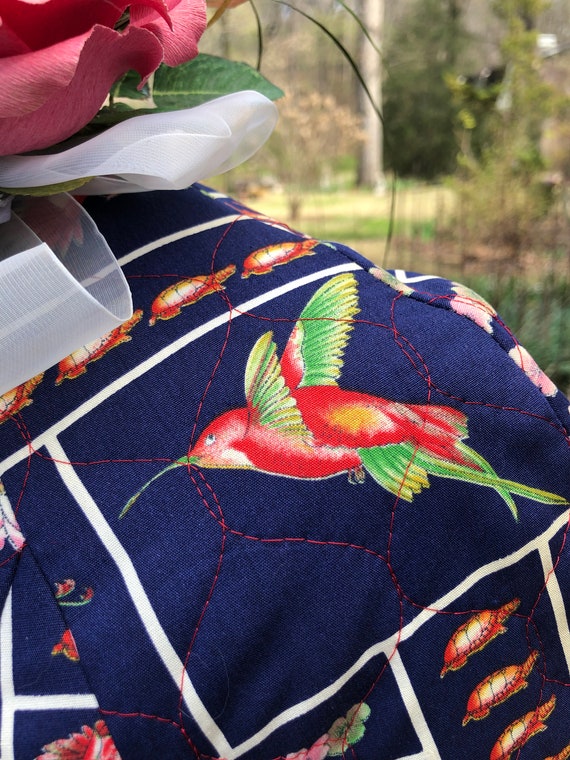 PRETTY 70's BIRD QUILTED Robe/70's Robes/70's Houseco… - Gem