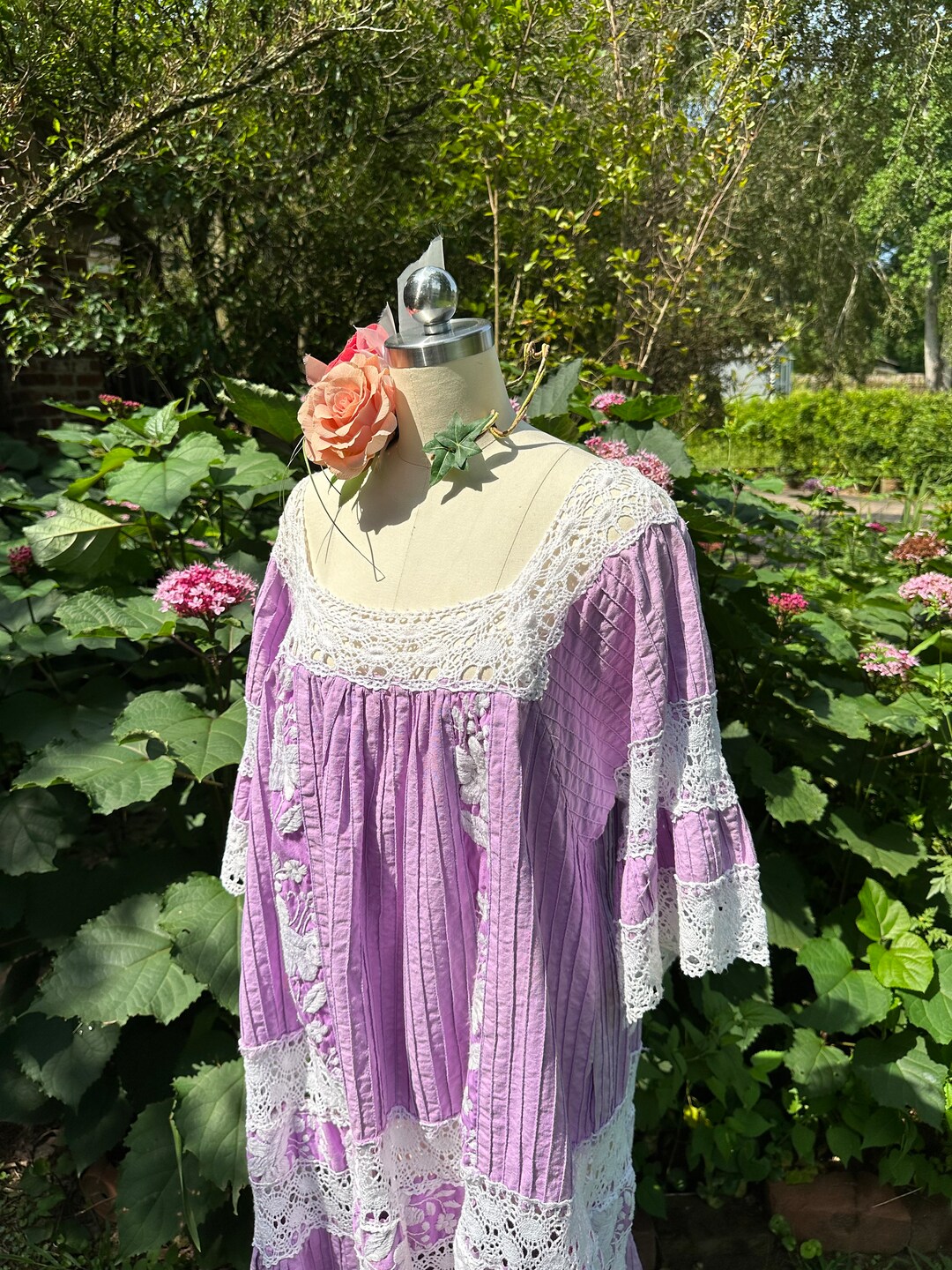 LOVELY 70's MEXICAN LACE Caftan Dress Large/kaftan Dress/boho Dress ...