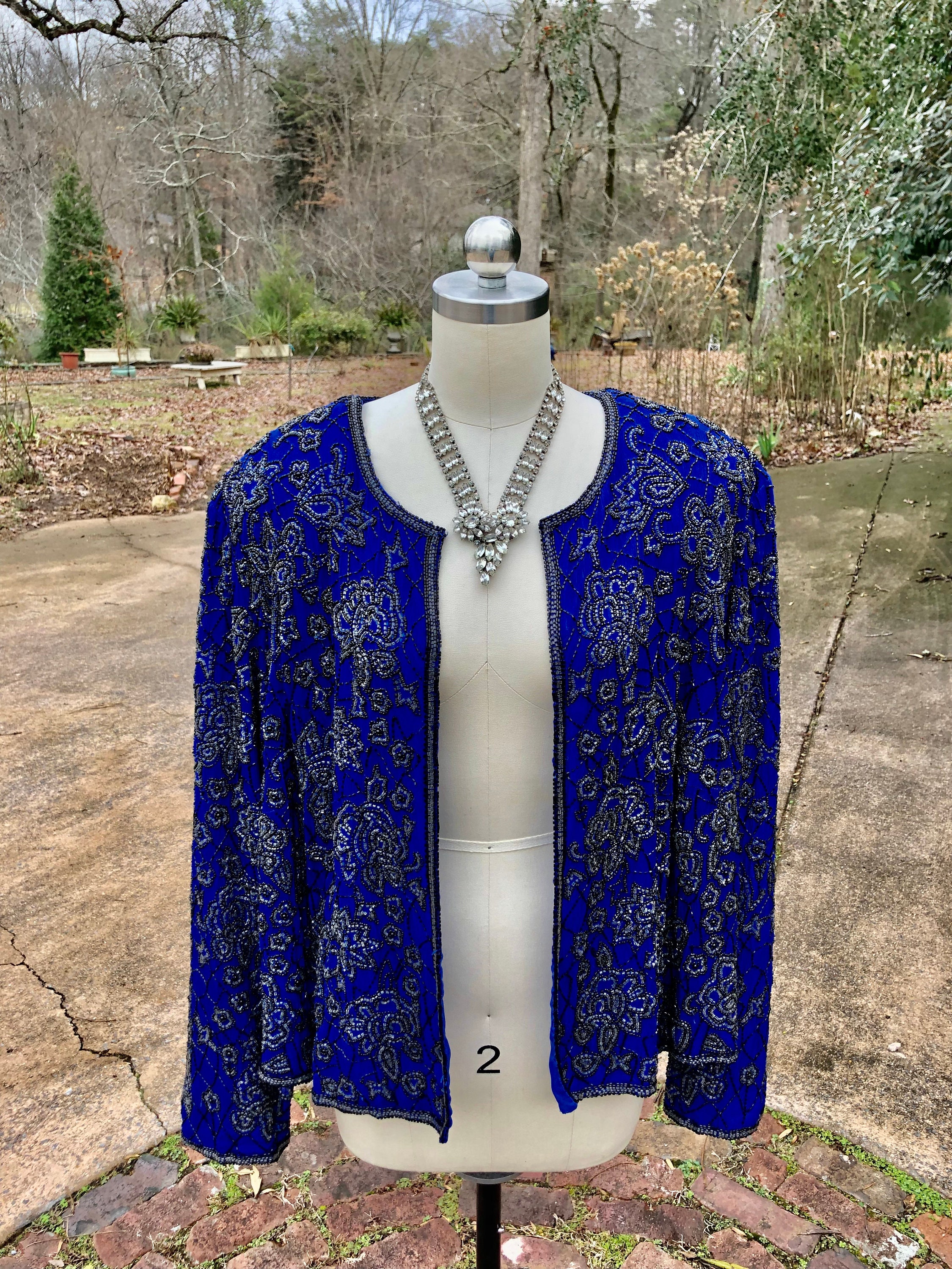 80's ROYAL Blue BEADED XXL Jacket/80's Sequin - Etsy