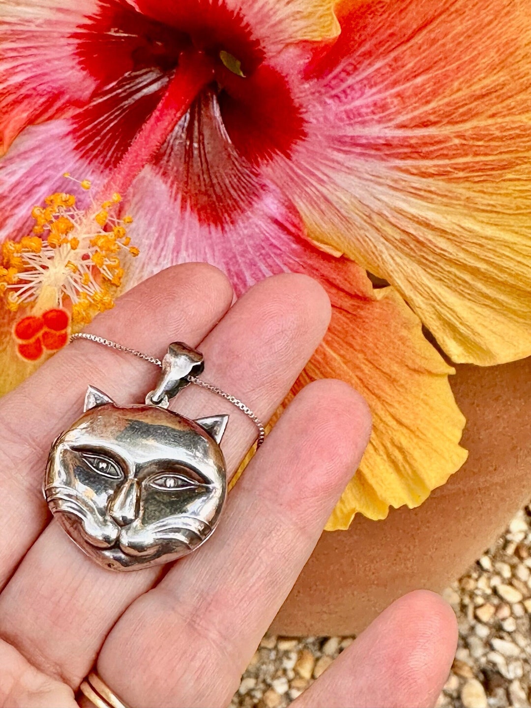 RARE 70's STERLING CAT Locket/vintage Lockets/cat Jewelry/sterling ...