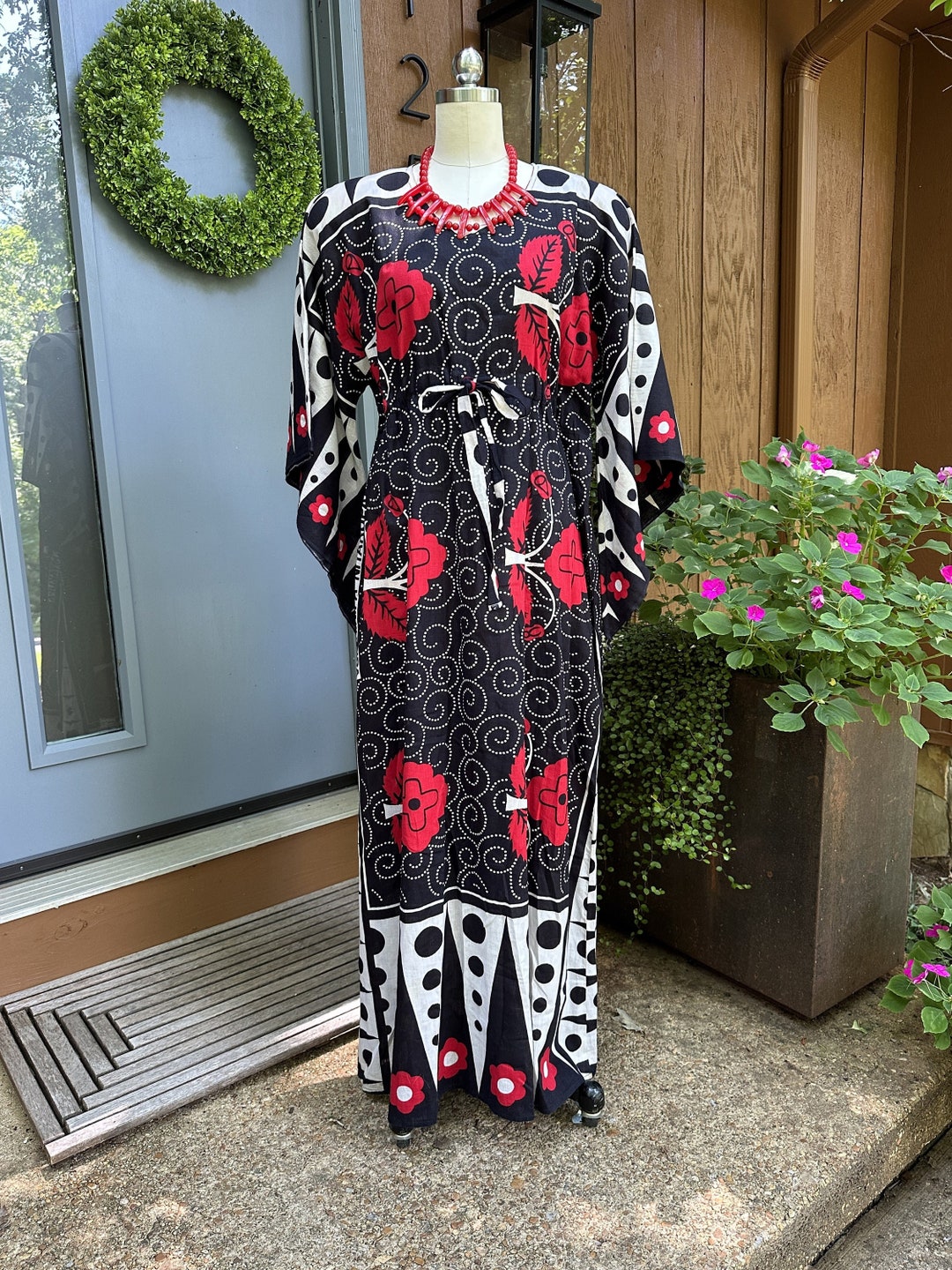 GORGEOUS 60's ETHNIC Kaftan/vintage Mumu/ethnic Maxi Dress/angel Sleeve ...