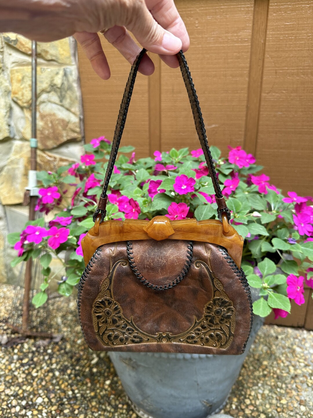 RARE ANTIQUE 1910's Handbag/antique Leather Bag/art Nouveau Purse ...