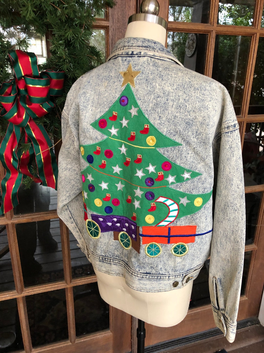 XMAS JEAN Jacket/christmas Jacket/stonewash Jacket/denim Jackets/80's ...