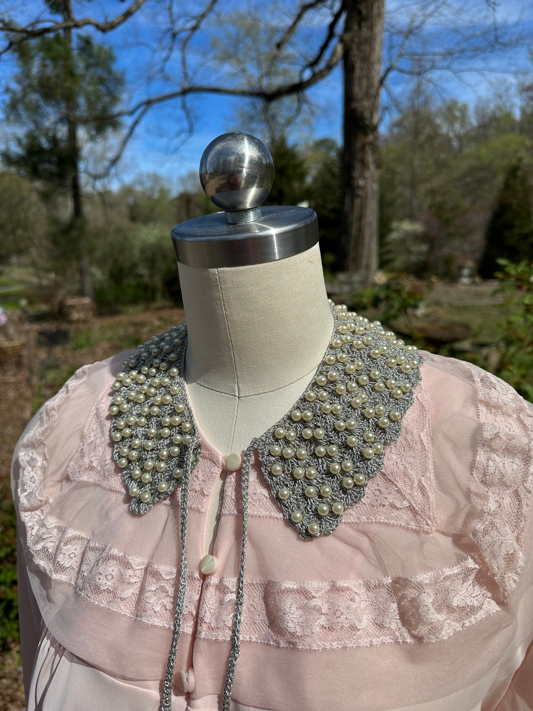 PEARL CROCHET Collar/pearl Collar/vintage Collars/50's Collars/silver ...