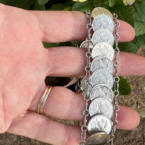 ANTIQUE Coin Bracelet With 7 Coins (six From Mexico and One ANTIQUE Coin Bracelet With 7 Coins (six From Mexico and One