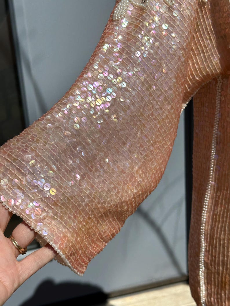 80's LOVELY PINK BEADED Top/80’s Sequin Beaded Tops/light Blue Top/80’s ...