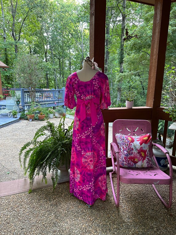 60's PURPLE BARKCLOTH MUMU/Ui-Maikai Floral Dress/60'… - Gem