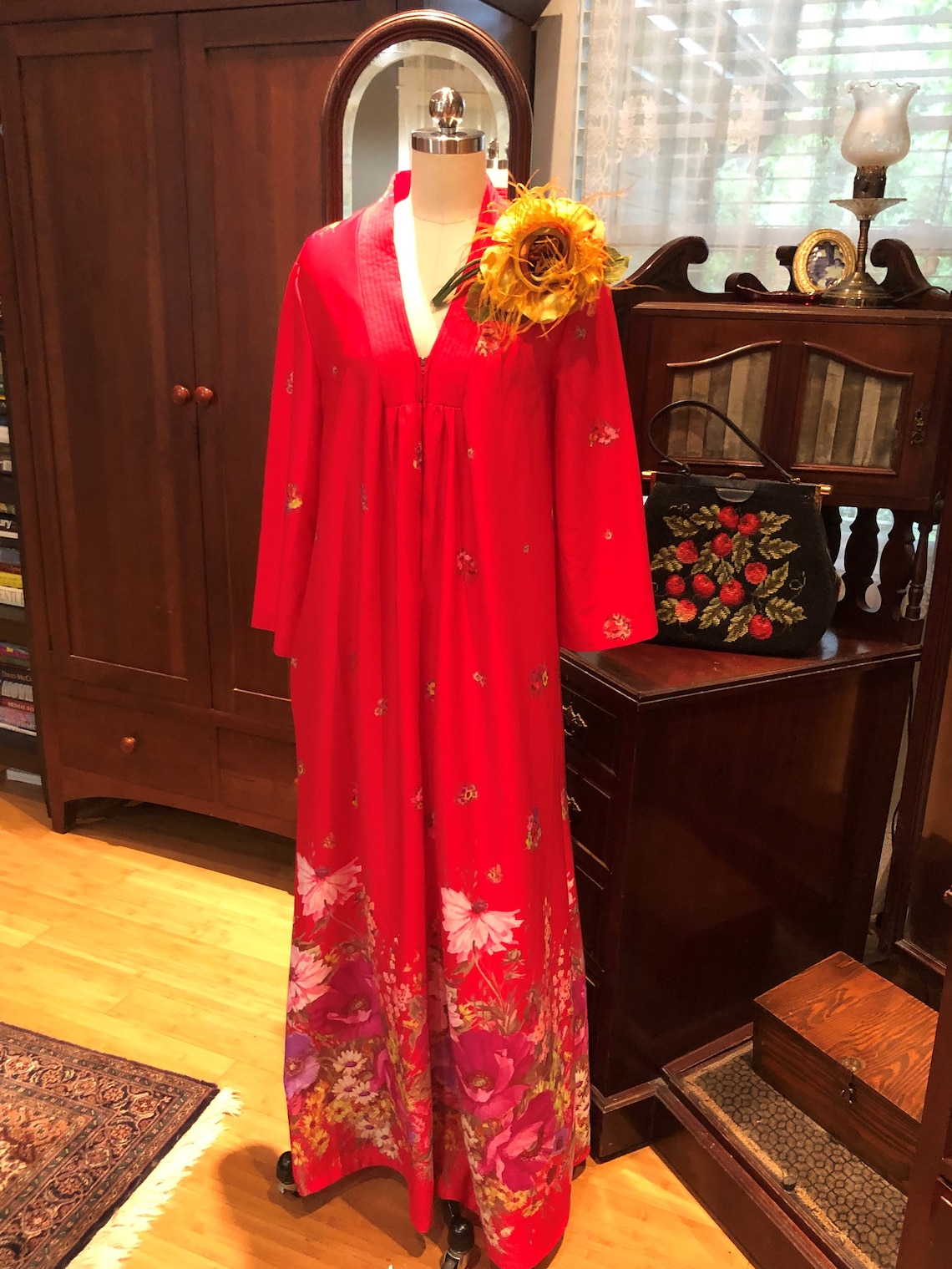 80's Red FLORAL MUMU/70's Red Mumu/Vintage 80's | Etsy