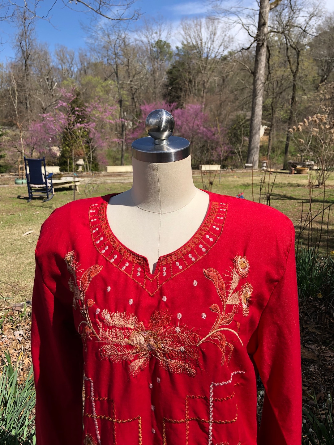 BEAUTIFUL 70's RED Kaftan/hand Embroidered Kaftan/vintage Kaftans/red ...