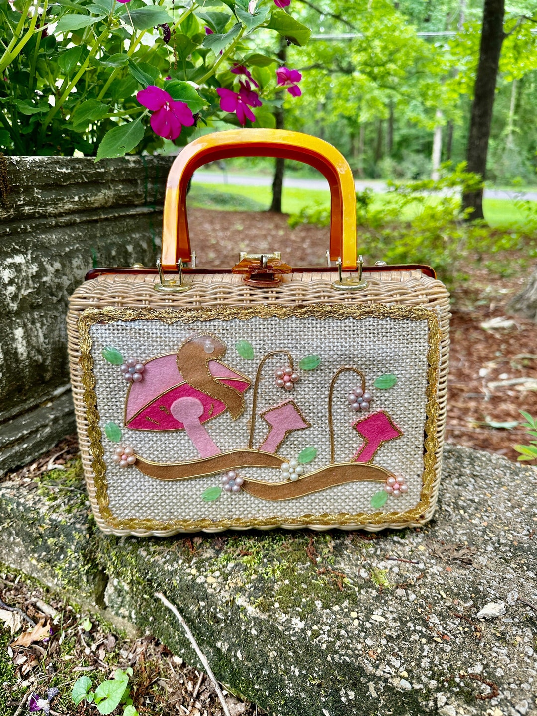 60's WICKER MUSHROOM Purse/adele Handbags/60's Handbags/mushroom ...