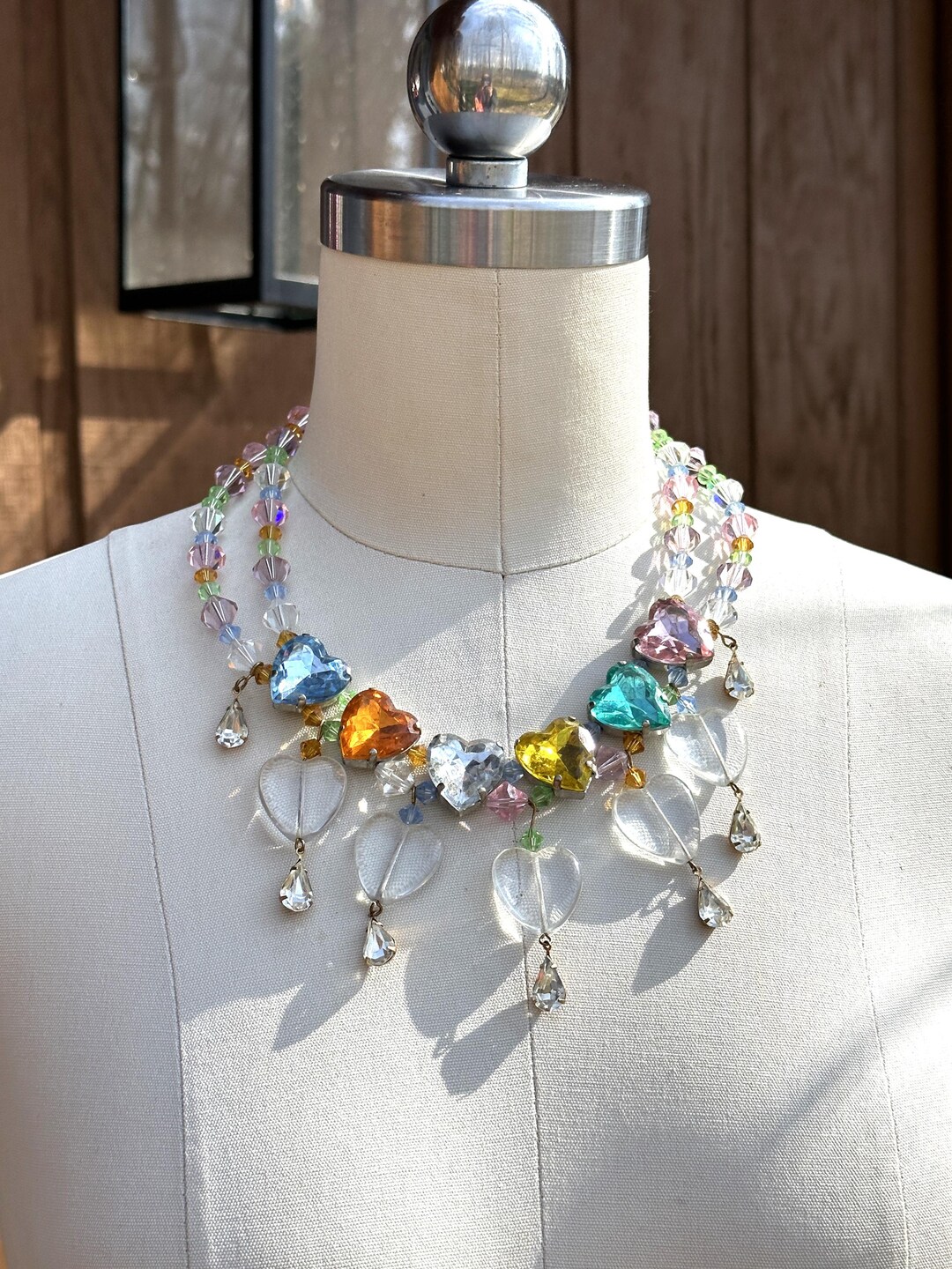 VINTAGE 80's HEART Necklace/80's Jewelry/80's Necklaces/glass Necklaces ...