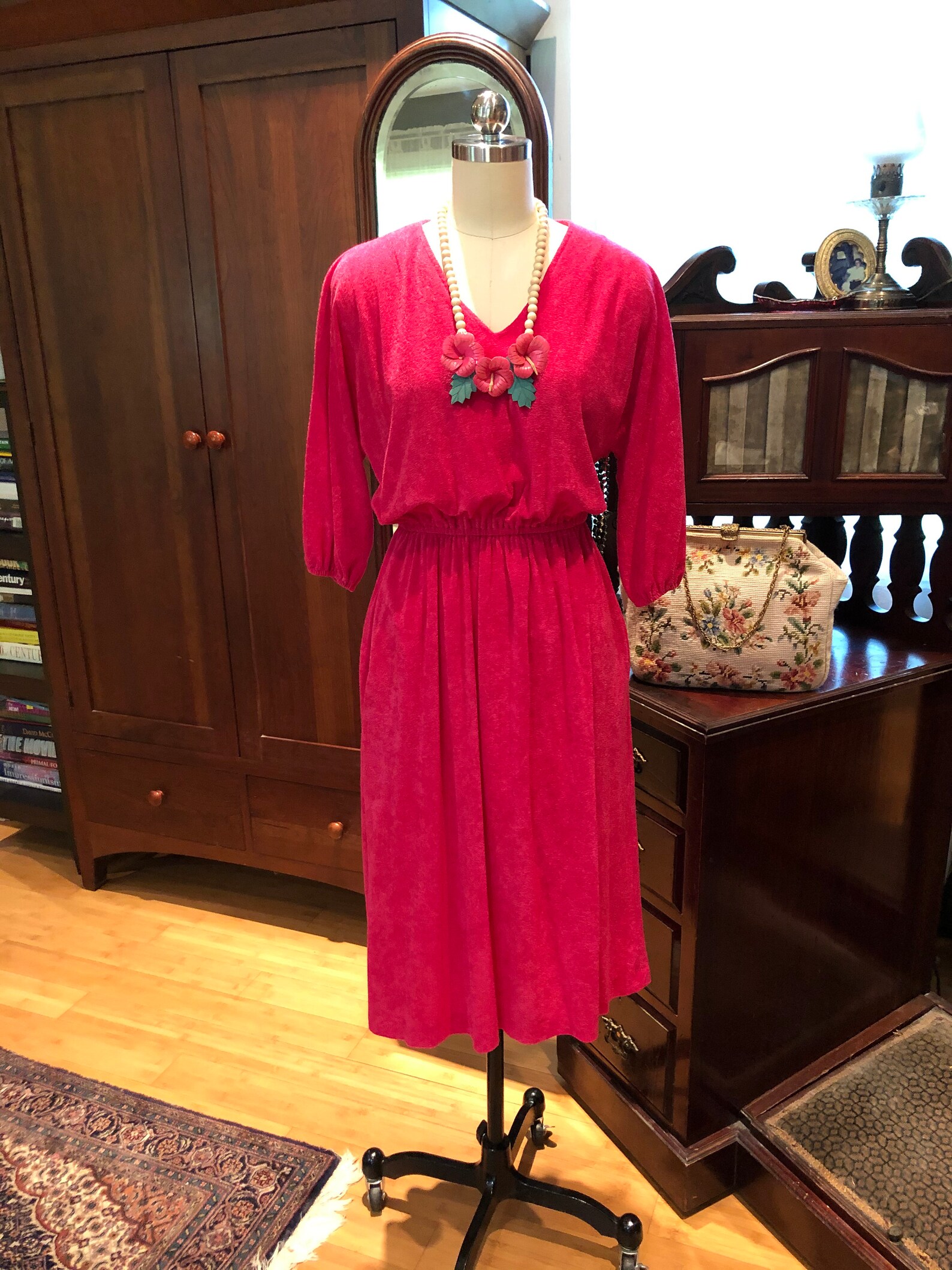 70's FUSHIA TERRY Dress/vintage Terrycloth Dress/ms. Sugar - Etsy