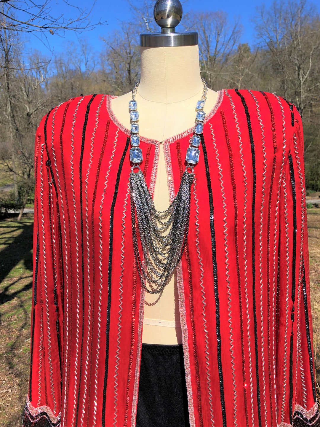 EXTRA LARGE Red Beaded Jacket/80's Beaded Jackets/joseph Lebon Jacket ...