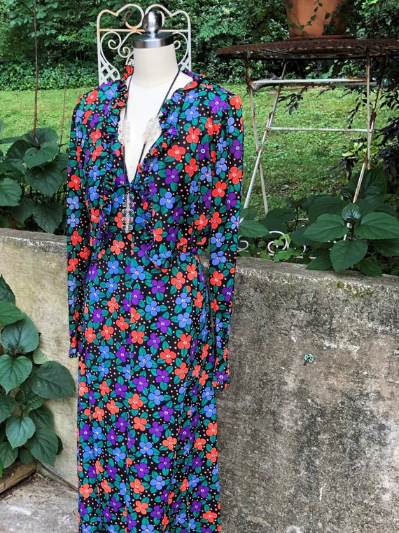 70's Two Piece Floral Dress/Flower Power Dresses/Fest… - Gem