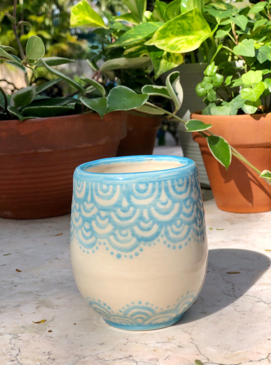 Patterned Porcelain Cup in Light Blue - Etsy