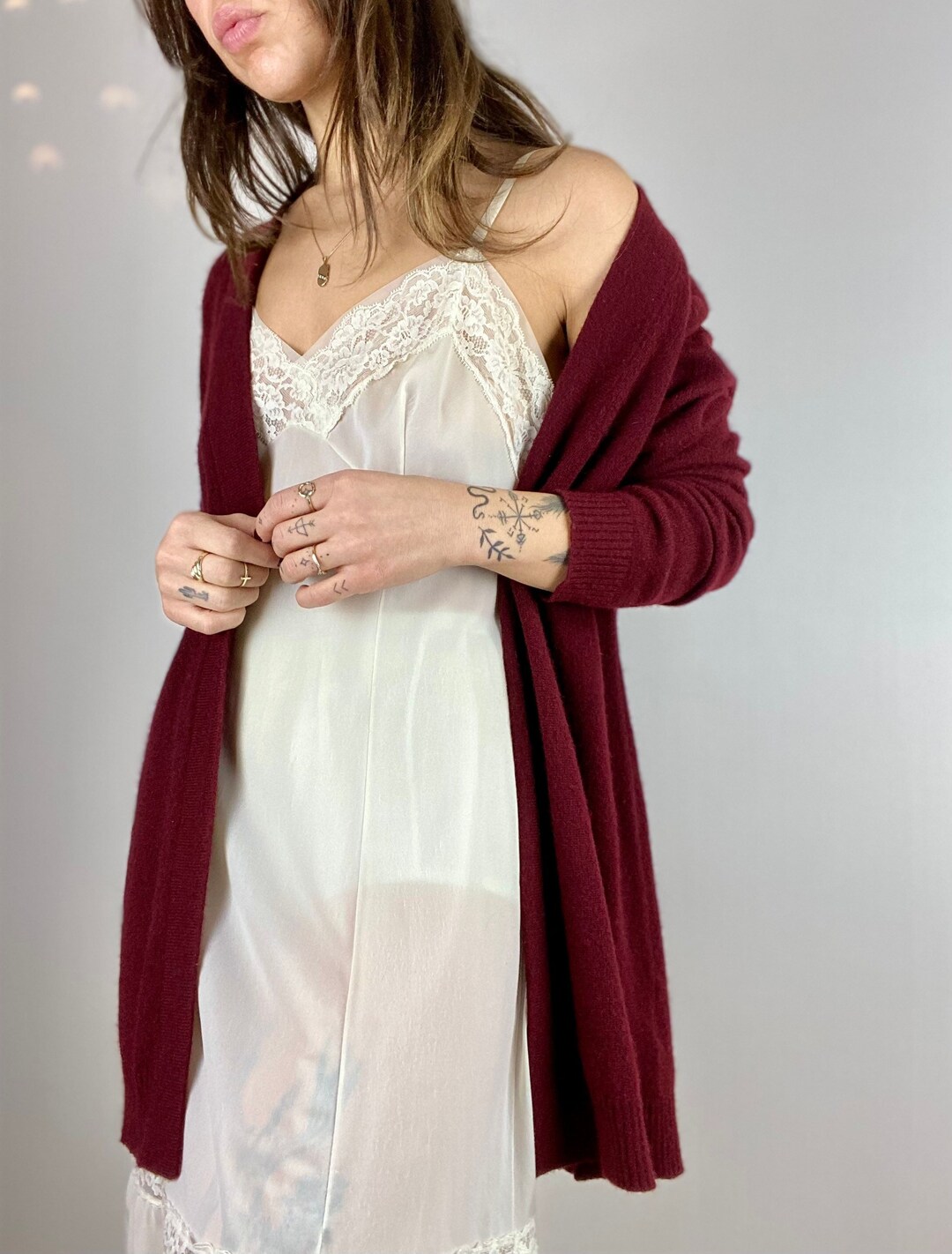 Creme Lace Ruffle Slip Vintage 90s Soft Worn Semi Sheer Cream Lace ...