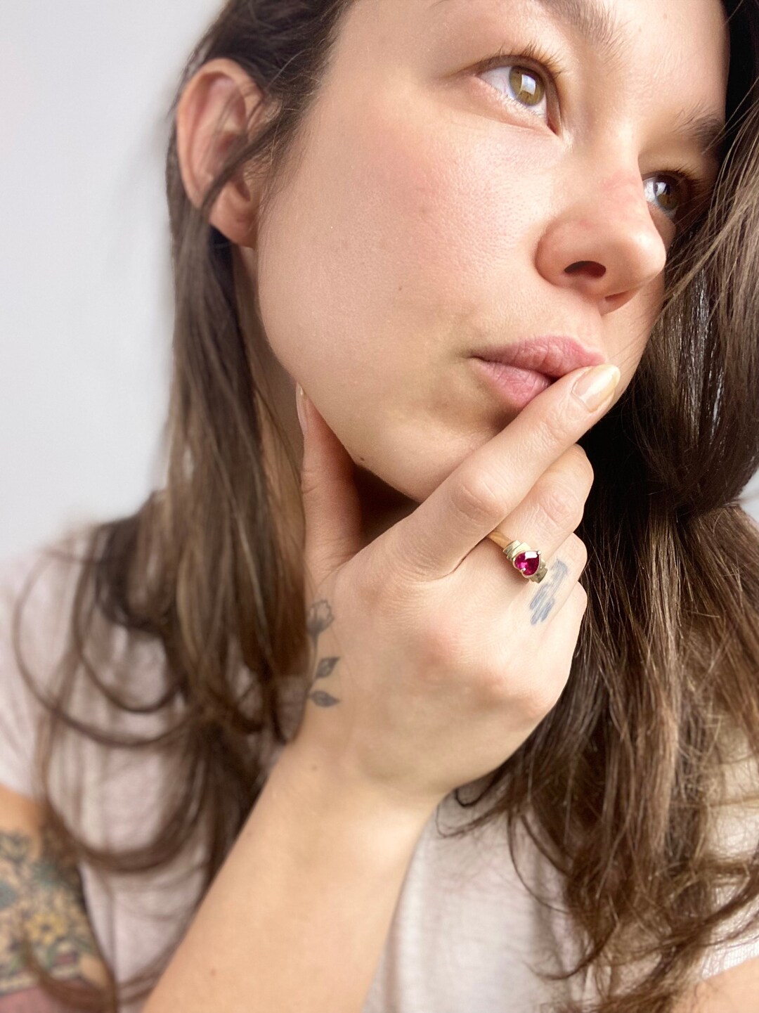 Art Deco Gold & Ruby Heart Ring Handmade Chunky 10K Gold and Ruby Heart ...