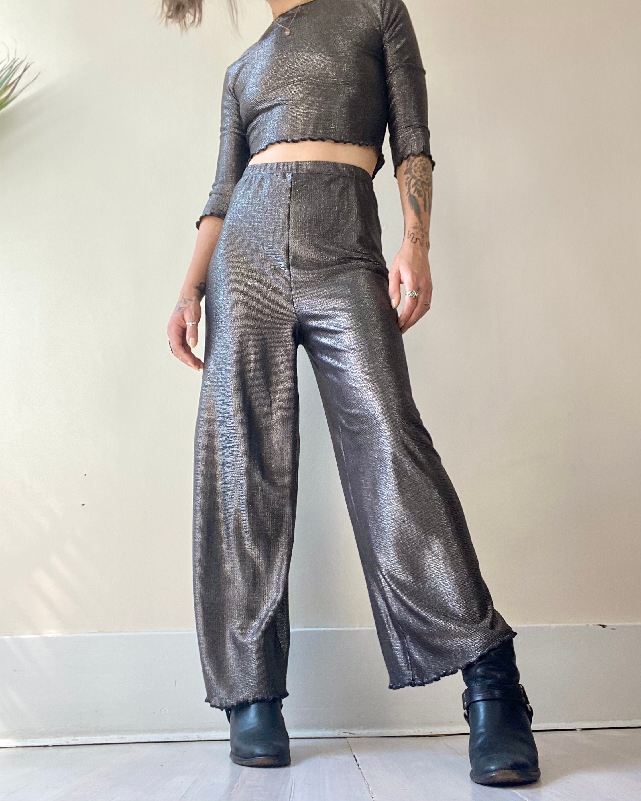 Silver Co-ord Set Monochrome Metallic Suit Semi Sheer - Etsy