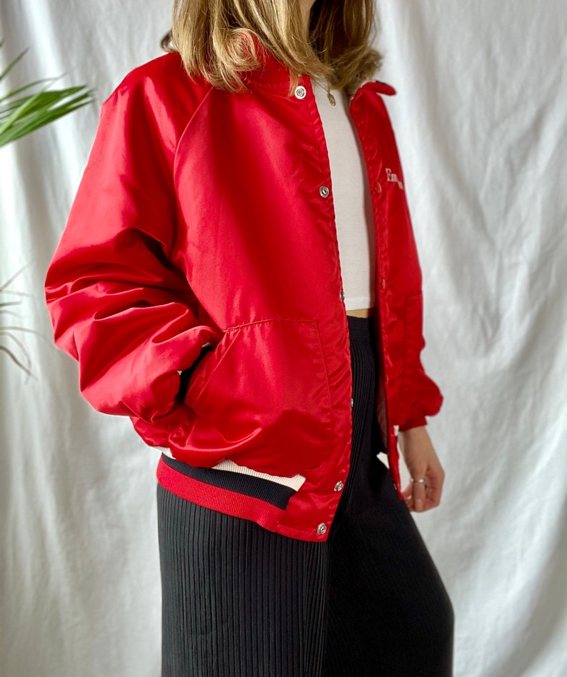90s Athletic Bomber Jacket Vintage 80s 90s Trashed Red Nylon | Etsy