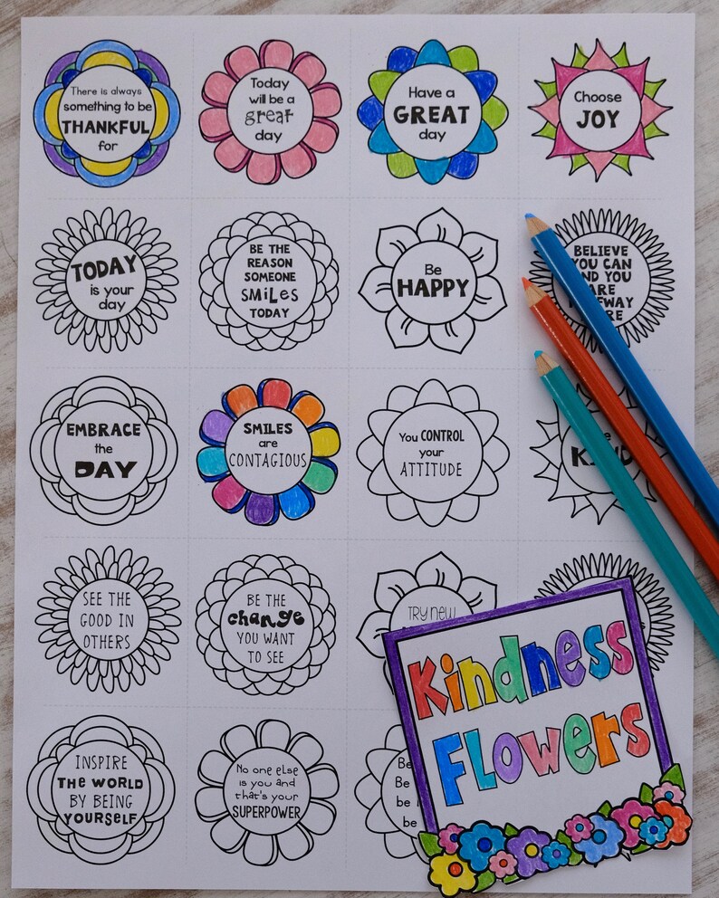 Kindness Flowers Inspirational Messages Lunch Box Notes and | Etsy UK