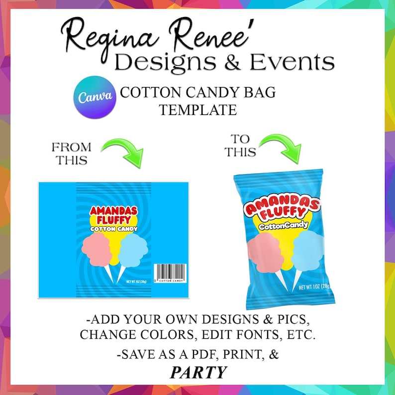 Canva Cotton Candy Bag Template | Cotton Candy Templates | Cotton Candy ...