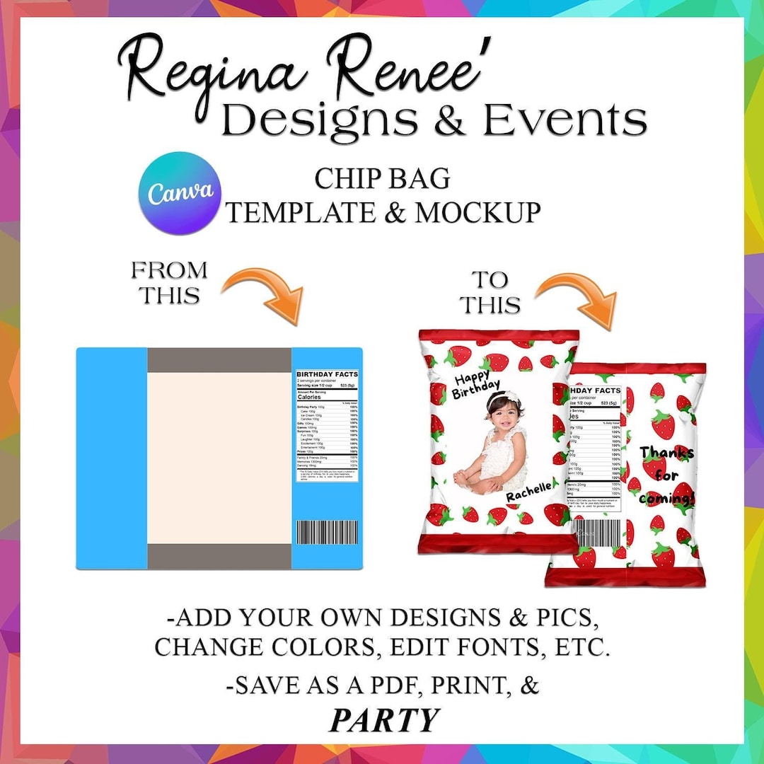 Canva Chip Bag Template & Mockup |chip Bag Templates | Chip Bag Party ...