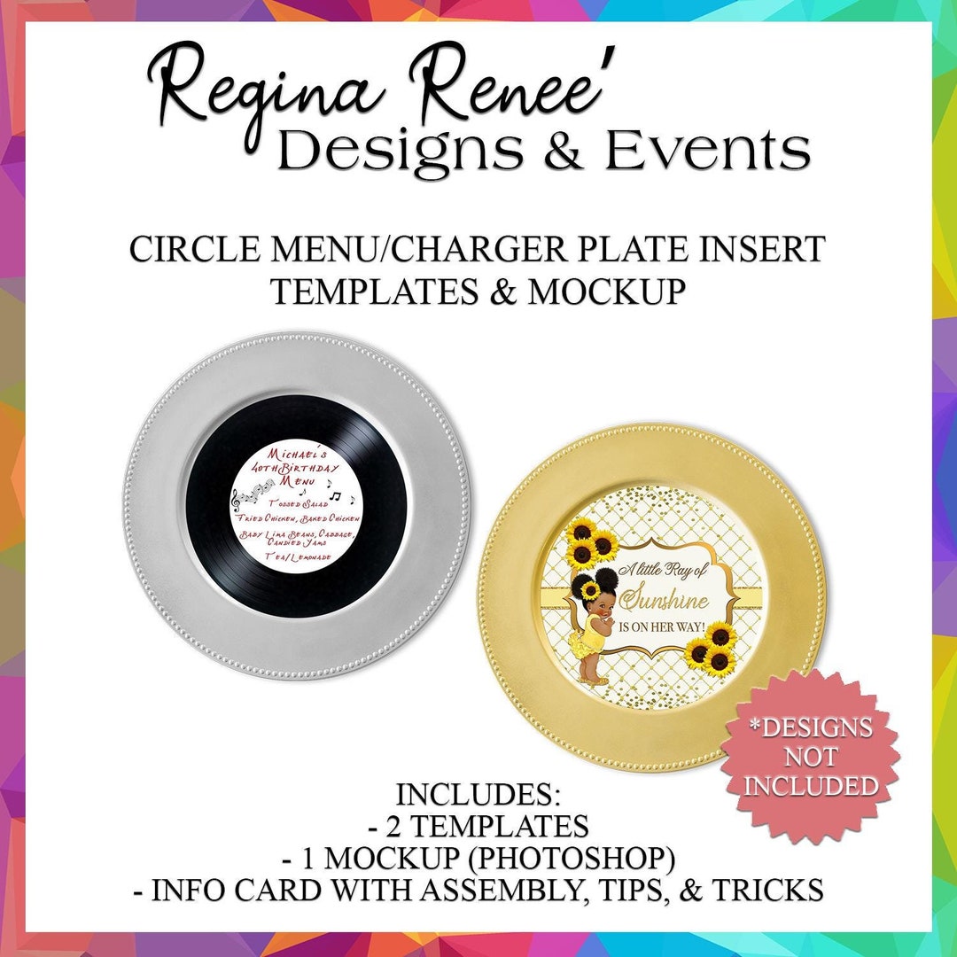 Menu/charger Plate Insert Template & Mockup | Party Plate Template ...