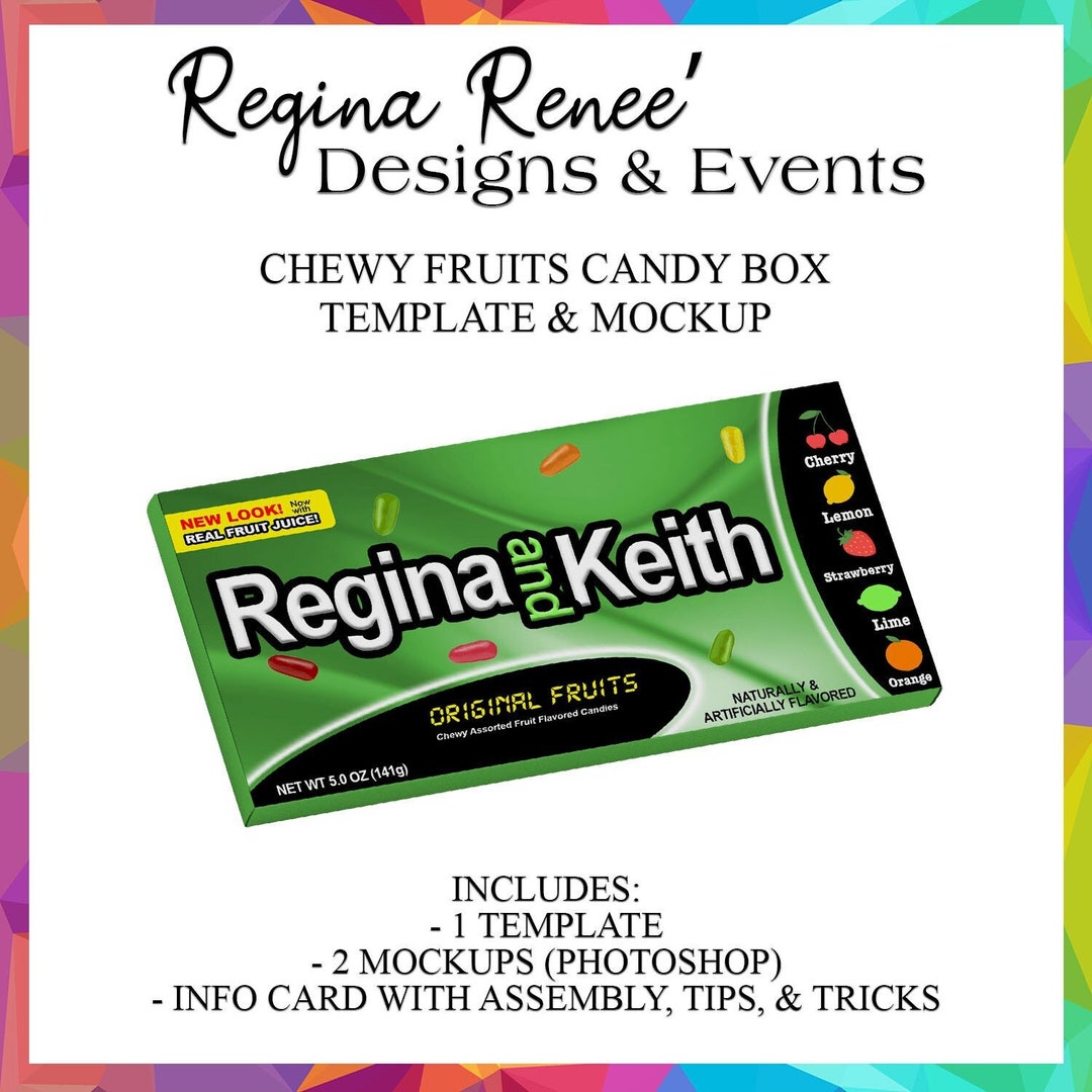 Chewy Fruit Candy Box Template & Mockup | Candy Templates | Candy ...