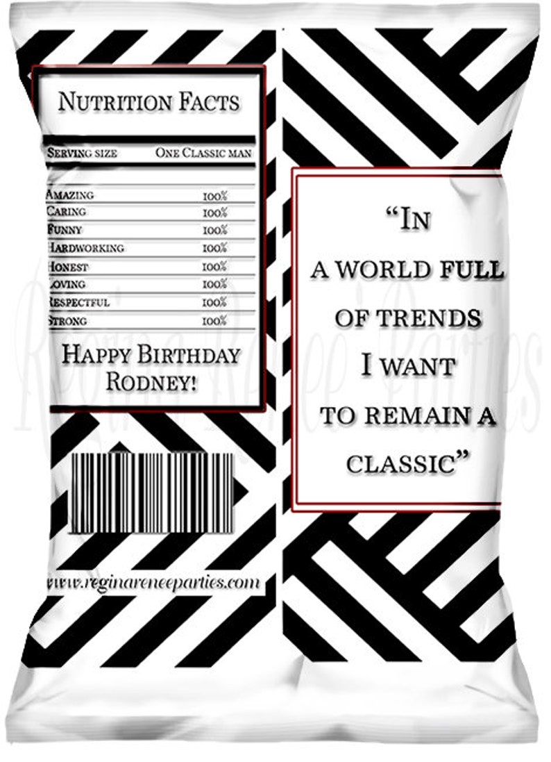 Classic Man Theme Chip Bags Classic Man Birthday Party | Etsy