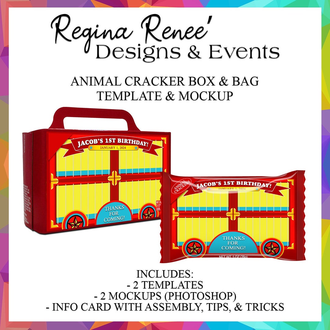 Animal Cracker Box and Bag Template and Mockup Cookie Templates Candy ...