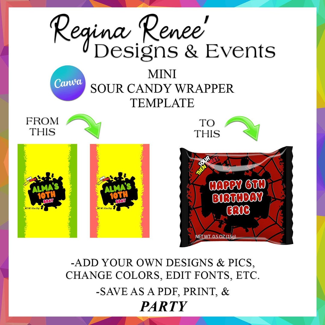 Canva Mini Sour Candies Template | Sour Candies | Party Favors | Party ...