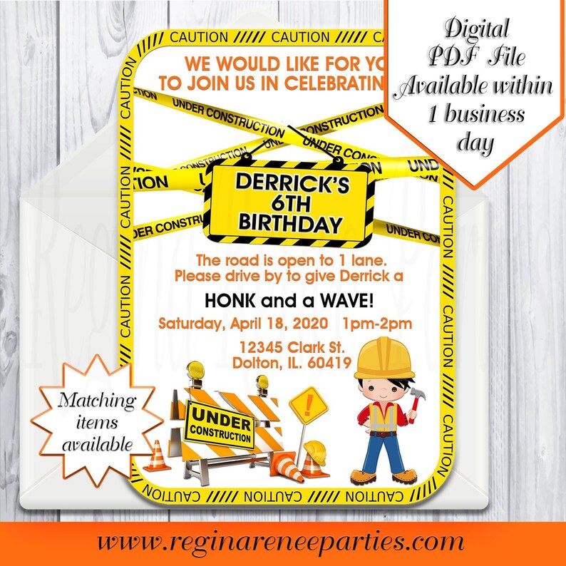 Construction Theme Party Invitations Drive by Party - Etsy