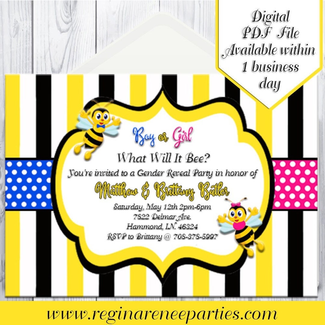 Bumble Bee Gender Reveal Invitations Bumble Bee Theme Etsy
