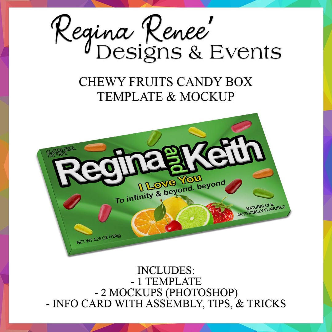 Chewy Fruit Candy Box Template & Mockup | Candy Templates | Candy ...