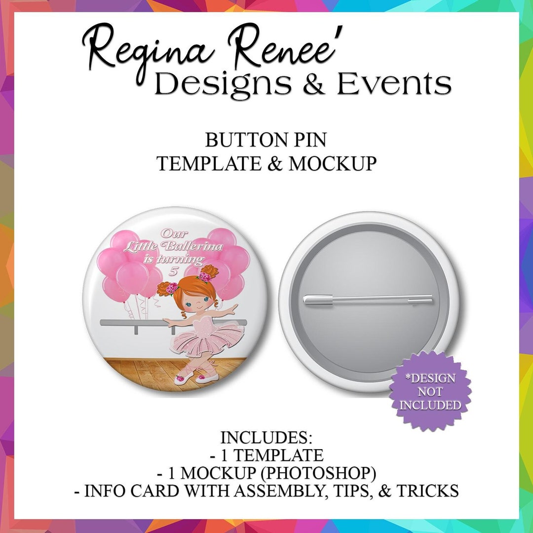 Button Pin Template & Mockup | Button Templates | Button Favor | Party ...