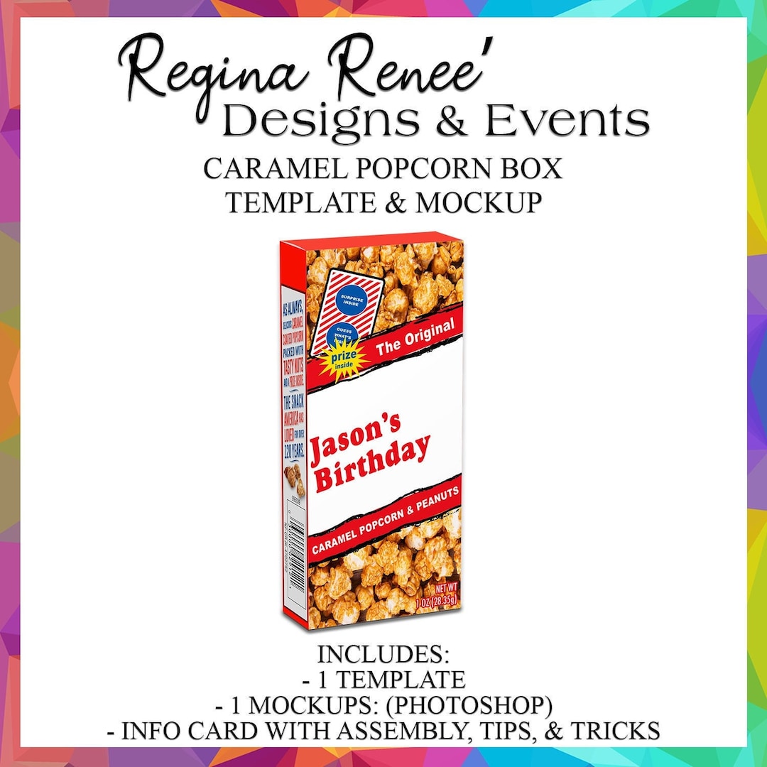 Caramel Popcorn Box Template and Mockup | Popcorn Templates | Popcorn ...