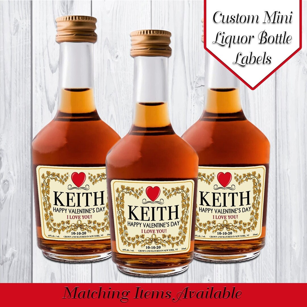 Valentine's Day Mini Cognac Bottle Labels | Gifts for Him | Valentine's ...