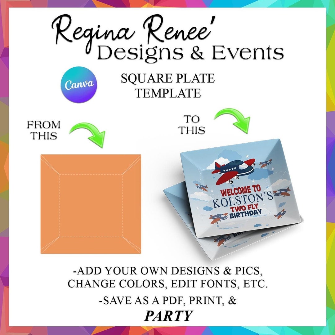 Canva Square Plate Template | Canva Party Plate Template | Canva ...