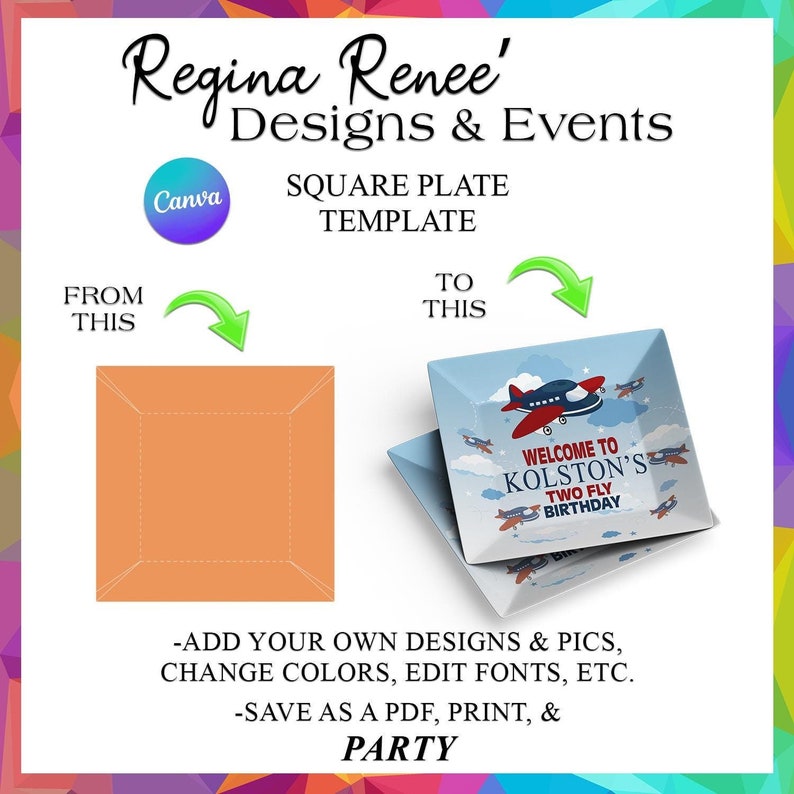 Canva Square Plate Template | Canva Party Plate Template | Canva ...