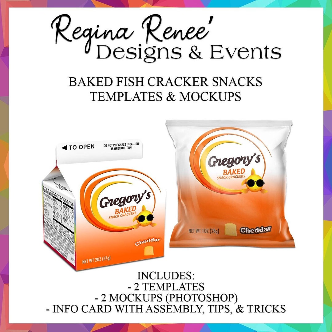 Baked Fish Cracker Box and Bag Template and Mockup | Goldfish Cracker ...