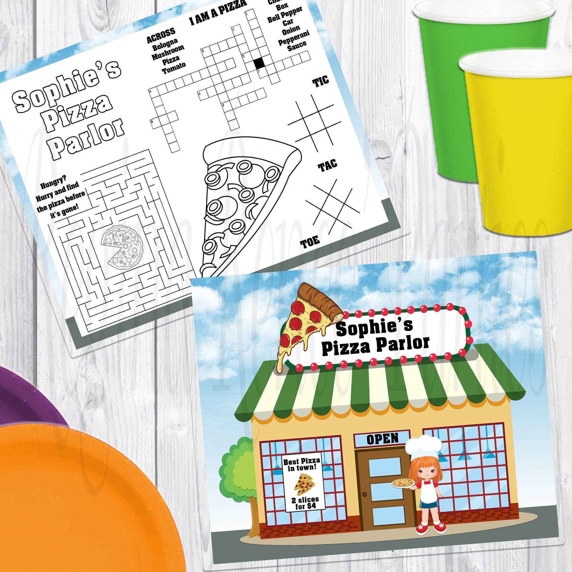 Pizza Party Activity Placemats Pizza Party Birthday Pizza | Etsy