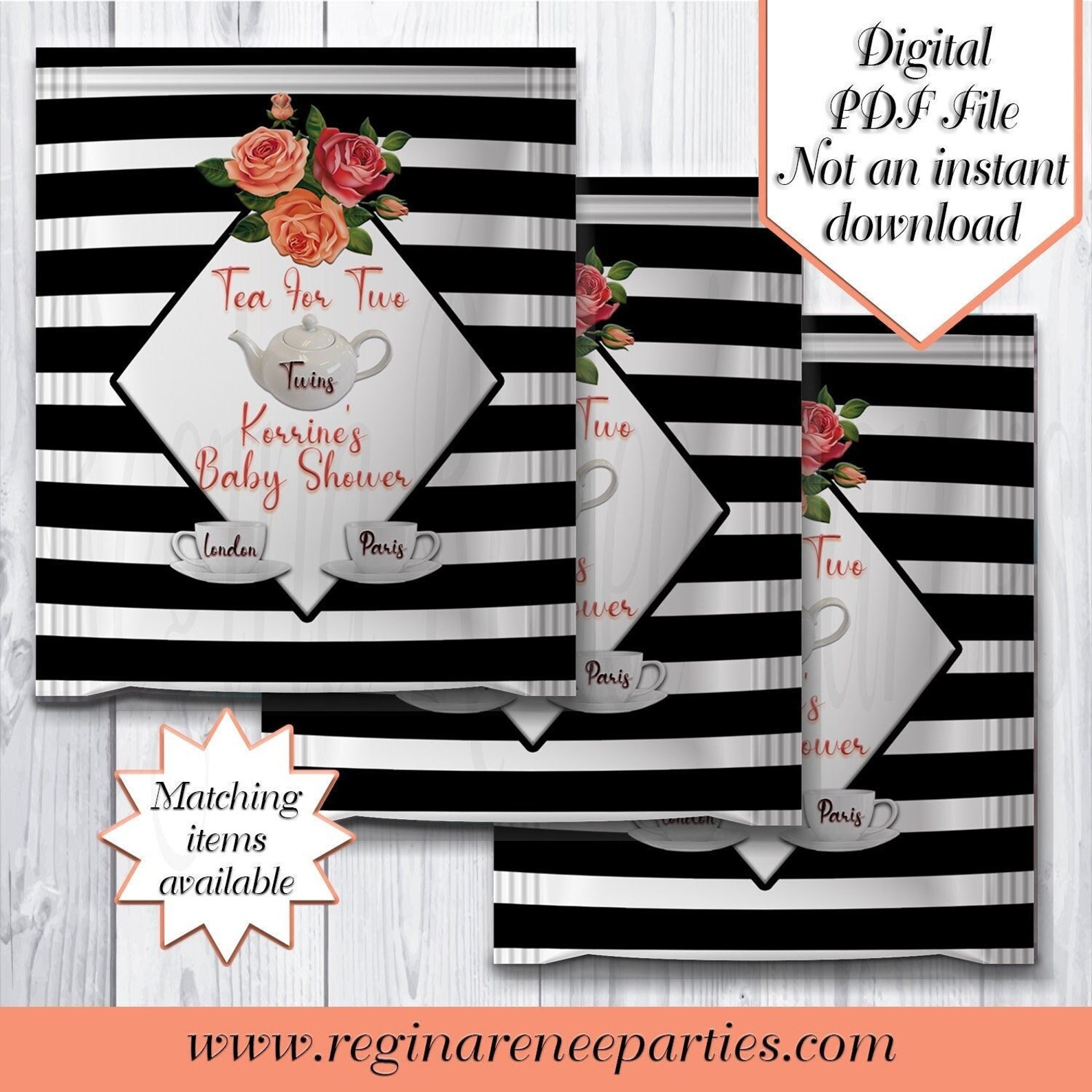 Tea Theme Tea Bag Wrappers Tea for Two Baby Shower Tea for - Etsy