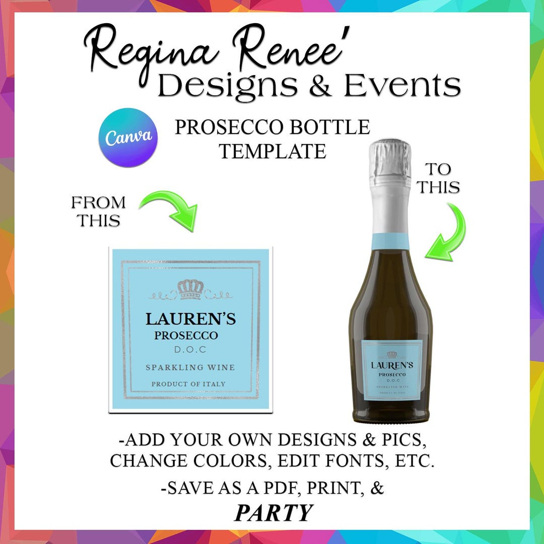 Canva Prosecco Bottle Label Template | Canva Liquor Template | Canva ...