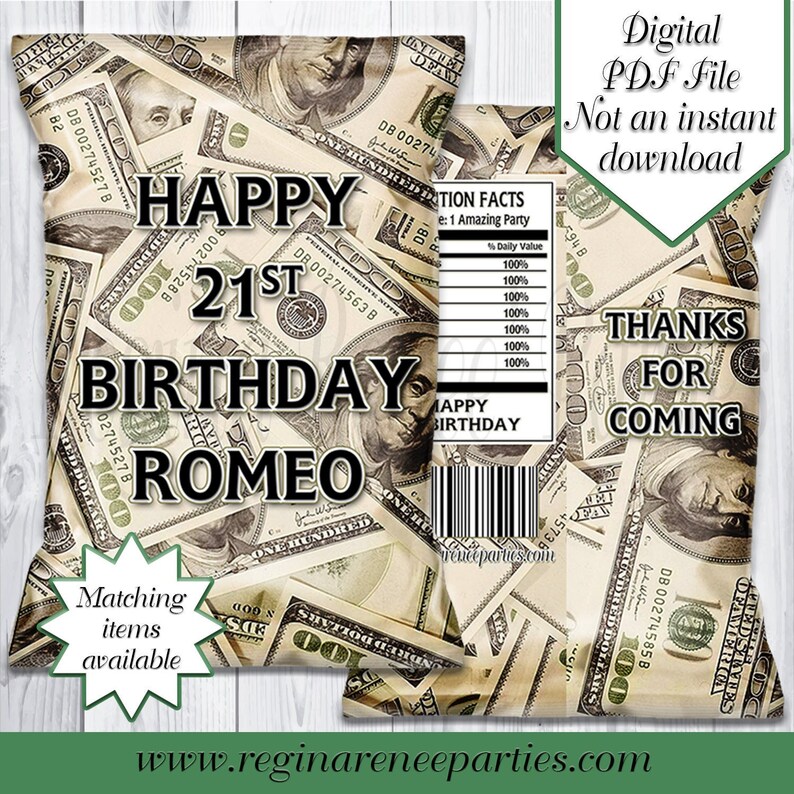 Money Theme Chip Bags Money Bags Money Favor Bags Custom | Etsy