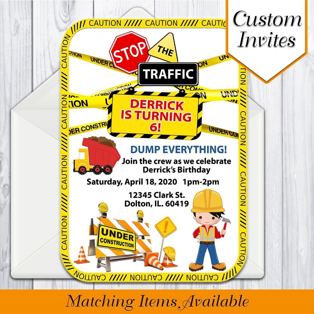 Construction Theme Party Invitations | Drive by Party | Construction ...