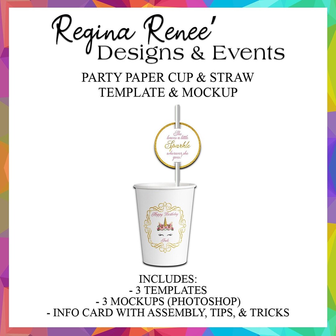 Party Paper Cup and Straw Template & Mockup | Party Cup Template ...