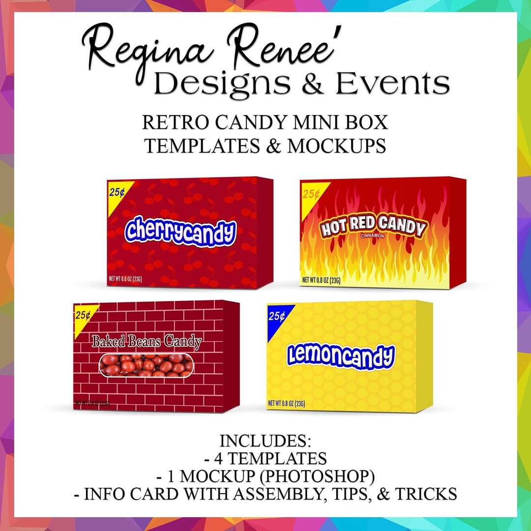 Retro Candy Mini Box Templates & Mockups | Candy Templates | Candy ...