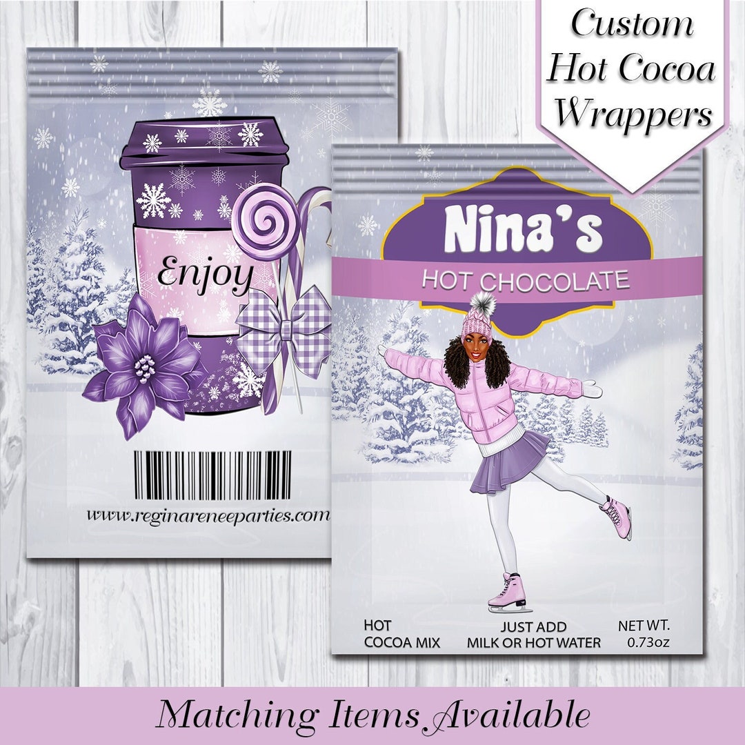 Ice Skating Theme Hot Cocoa Wrappers | Hot Chocolate Favors | Hot Cocoa ...