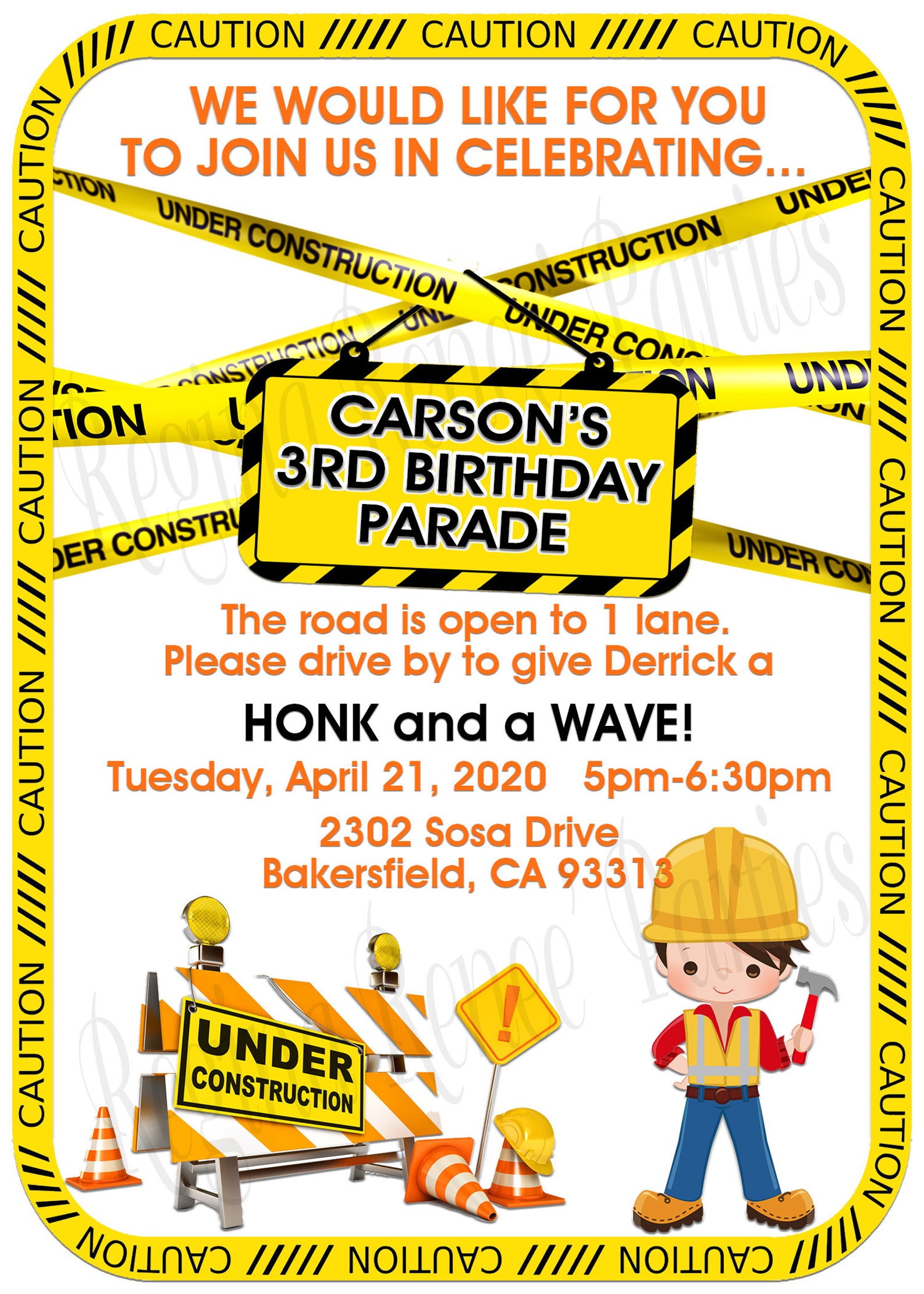 Construction Theme Party Invitations Drive by Party - Etsy